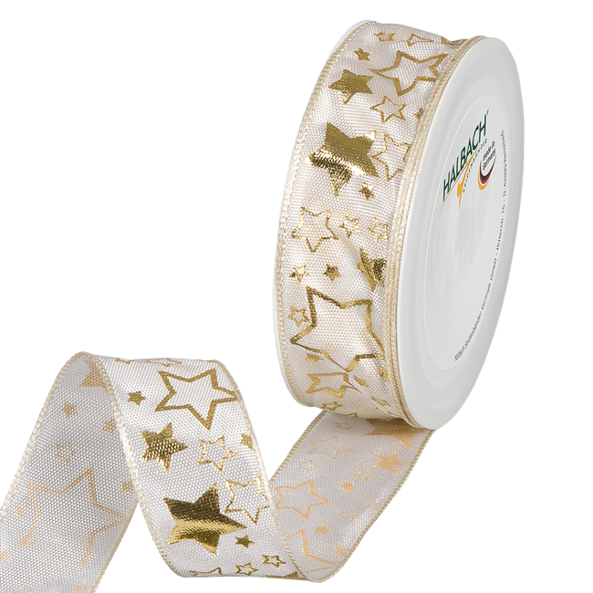 Trak z žico, 25 mm, zvezdice, krem / zlat, 6 m - Antus