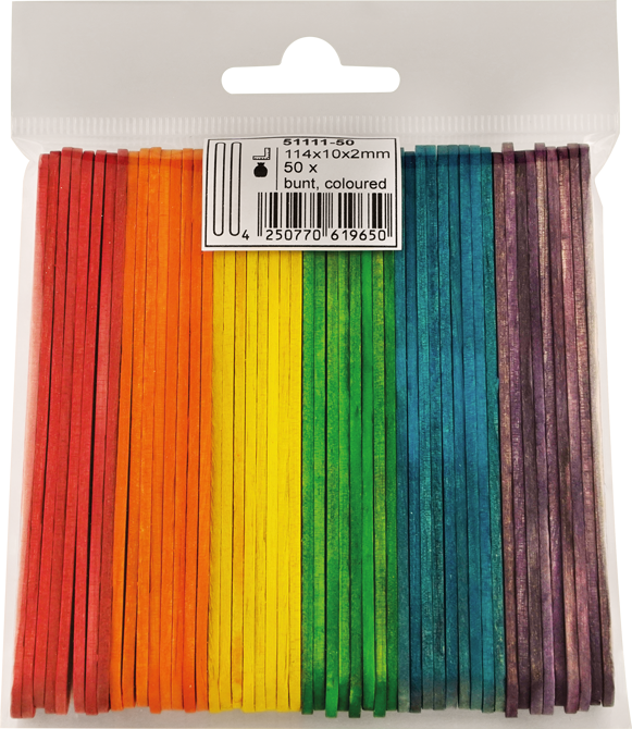 Lesene palčke za sladoled, ca. 114 x 10 x 2 mm, 50 kosov, barvne - Antus